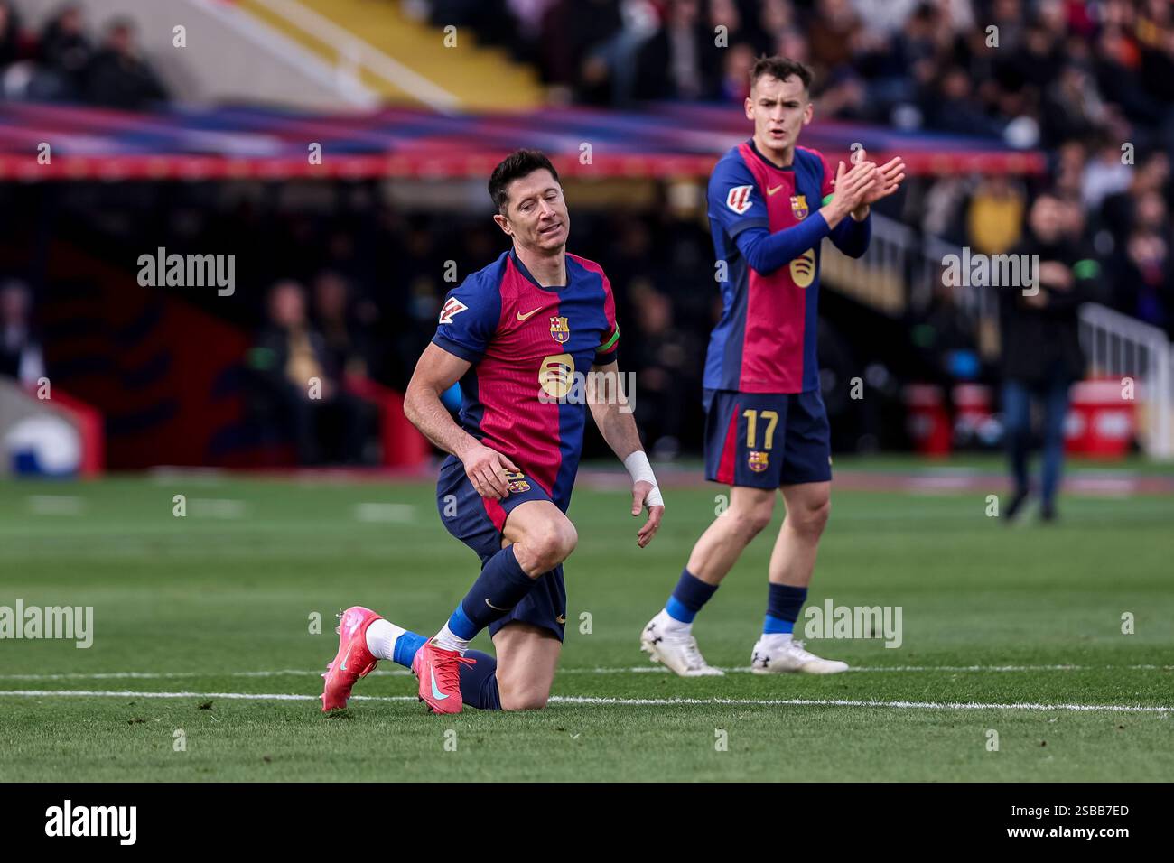 Robert Lewandowski of FC Barcelona gestures during the Spanish league, La Liga EA Sports ...