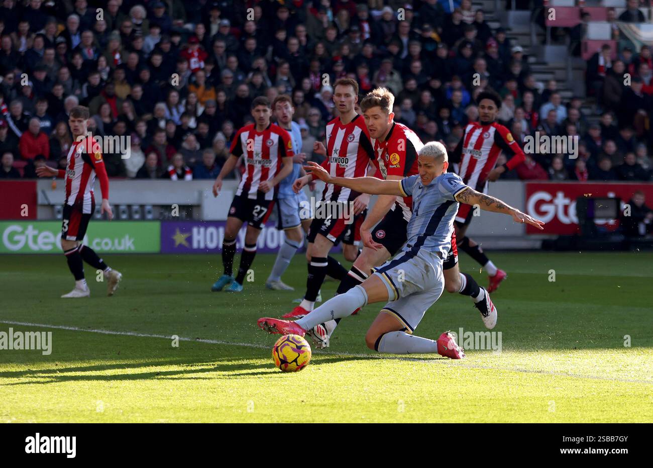 Tottenham Hotspur's Richarlison misses a chance during the Premier League match at the Gtech ...