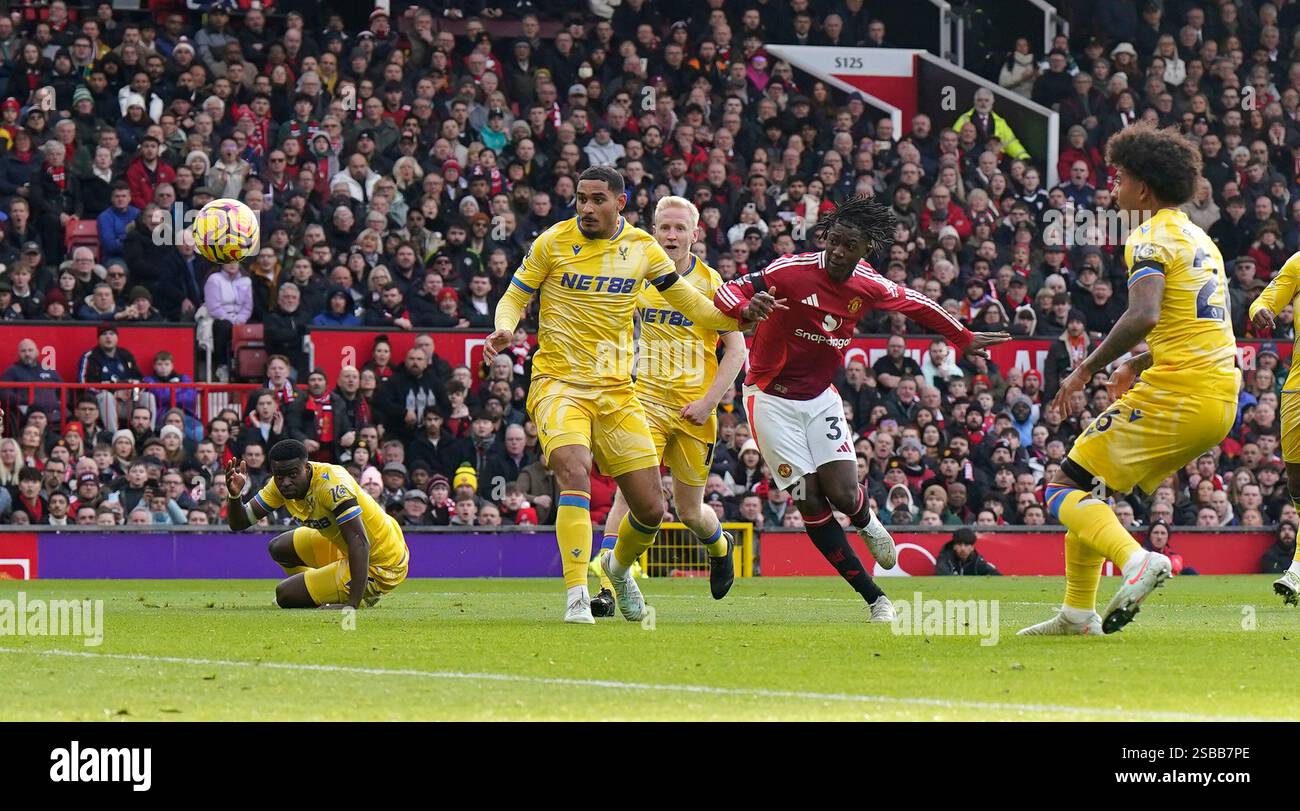 Manchester, UK. 2nd Feb, 2025. Kobbie Mainoo of Manchester United hits the post during the ...