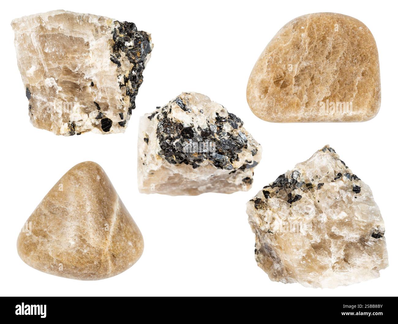 set of various samples of raw cryolite minerals isolated on white ...