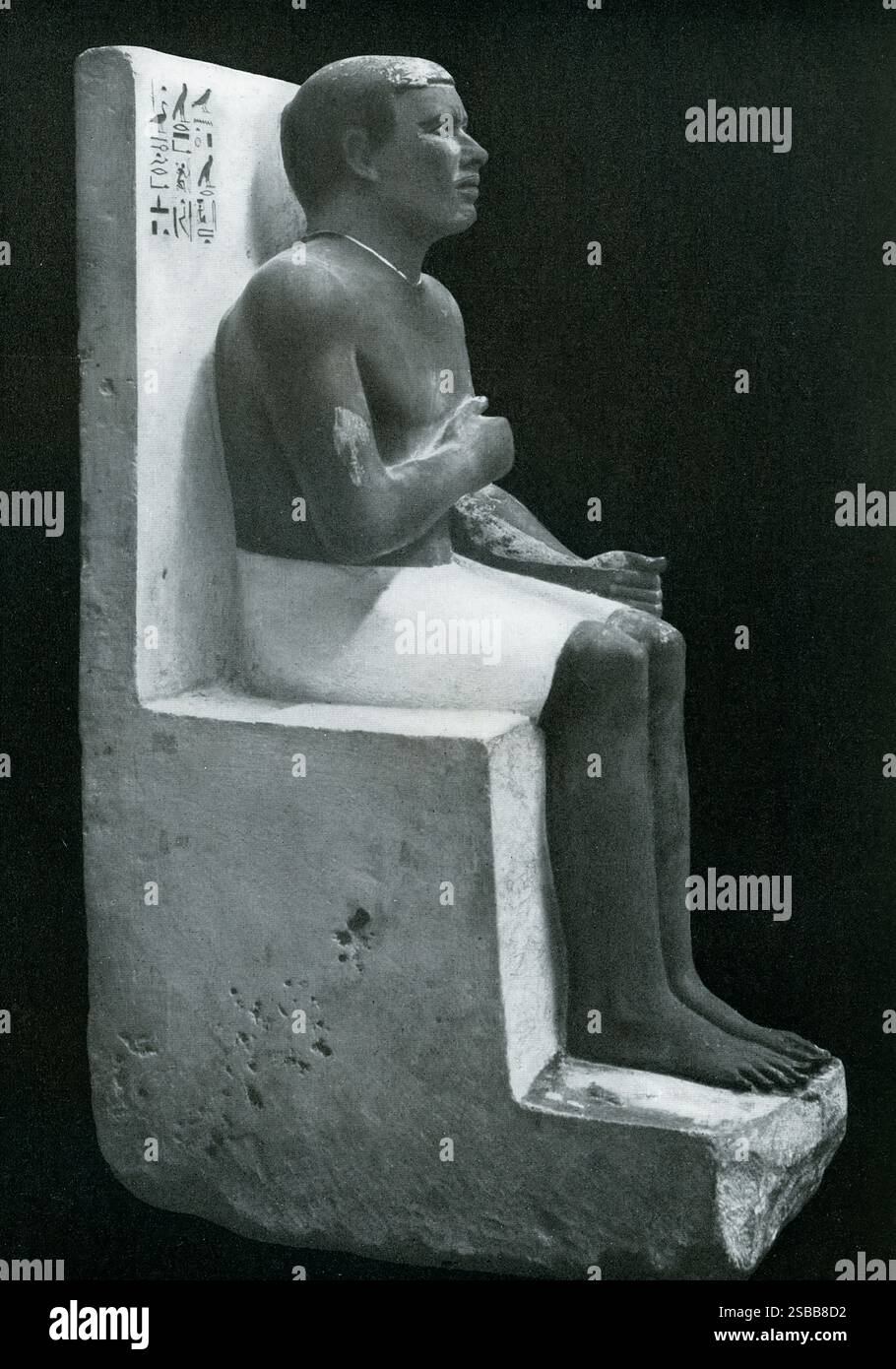 Limestone statue of Rahotep from his mastaba tomb at Meidum. Statue is ...