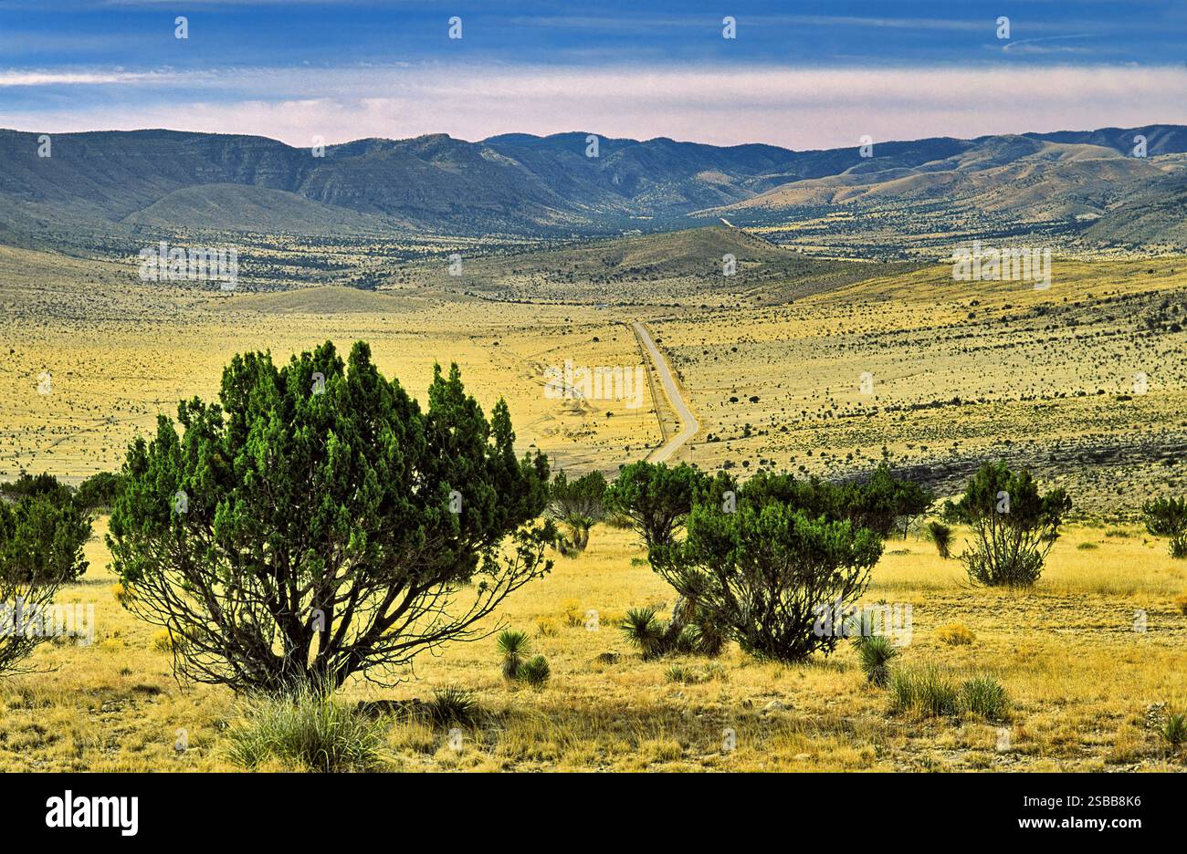 Dog Canyon from El Paso Gap, Guadalupe Mountains in distance, sunrise ...