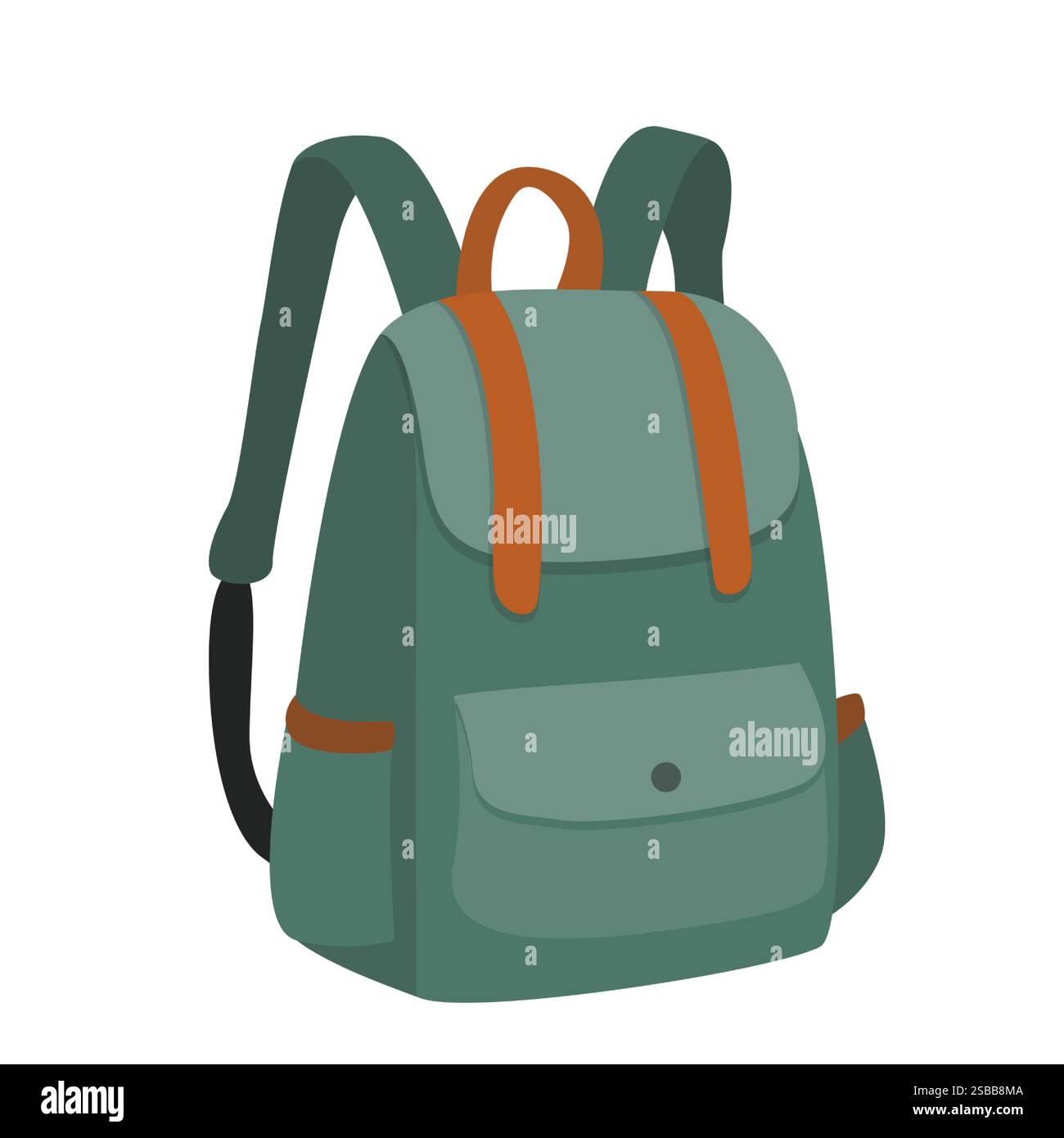 Vintage green backpack rucksack cartoon isolated object illustration ...