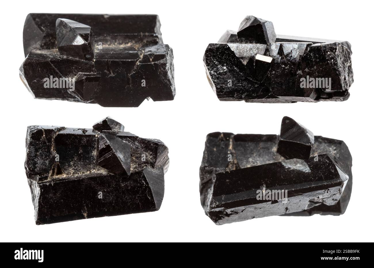 set of various samples of raw ilvaite minerals isolated on white ...