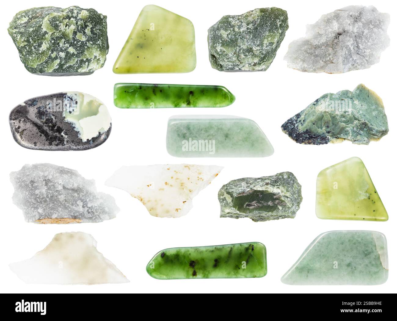 set of various samples of raw jade minerals isolated on white ...