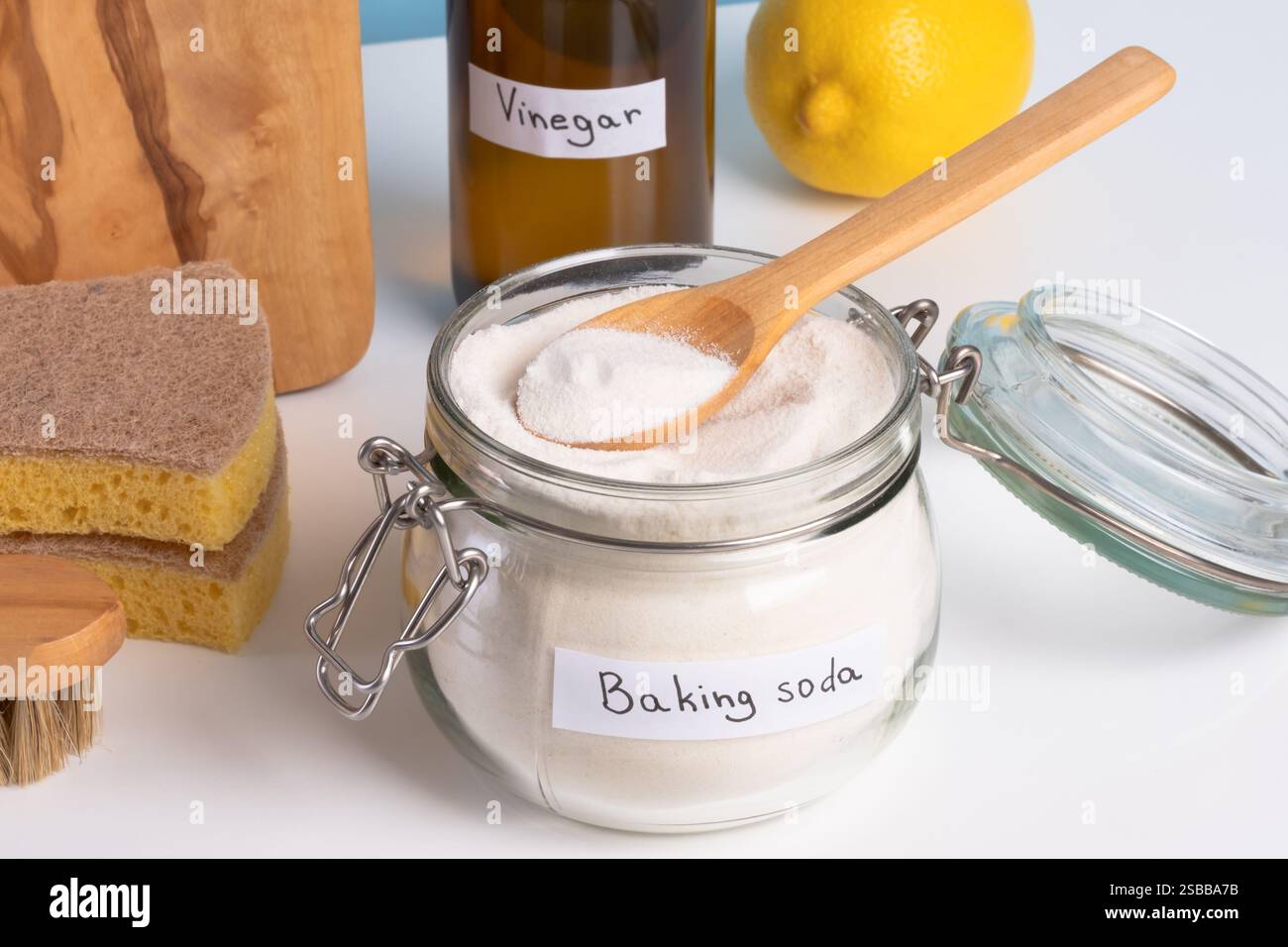 DIY cleaning method using natural products to remove stains. top view ...