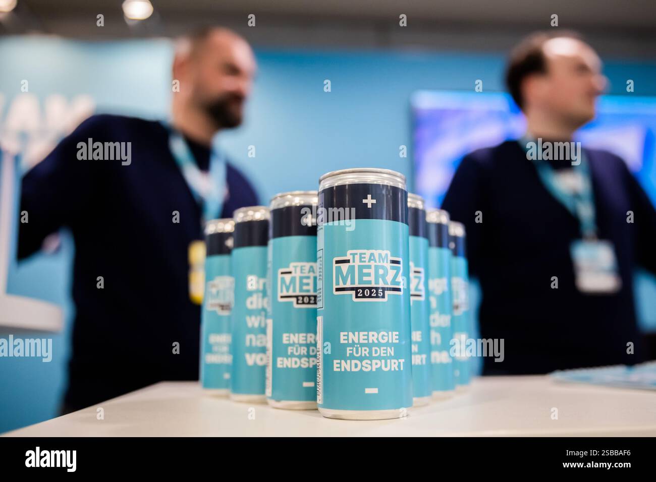 Berlin, Germany. 02nd Feb, 2025. Energy drinks from "Team Merz 2025 ...
