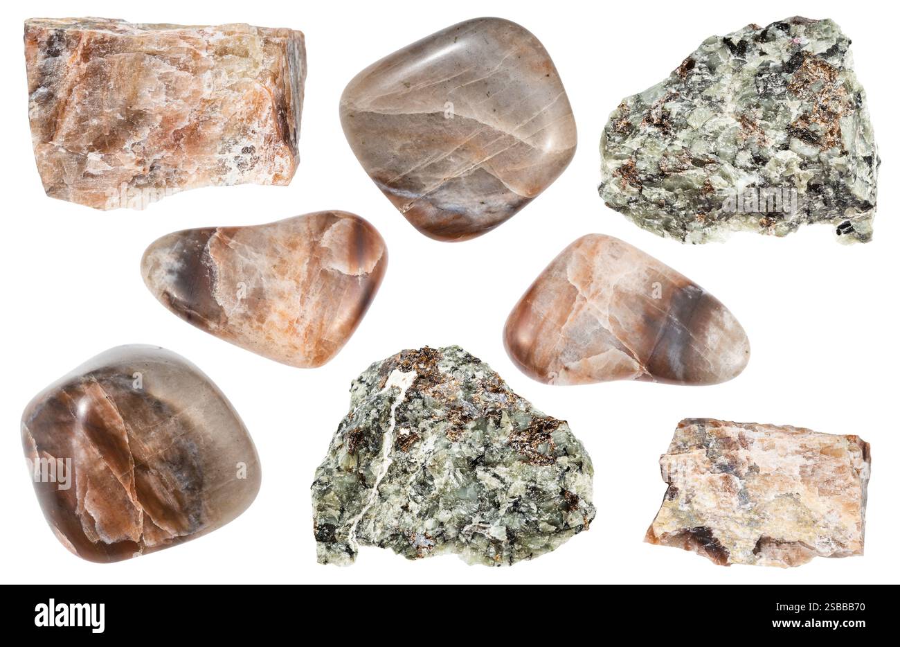 set of various samples of raw nepheline minerals isolated on white background Stock Photo - Alamy