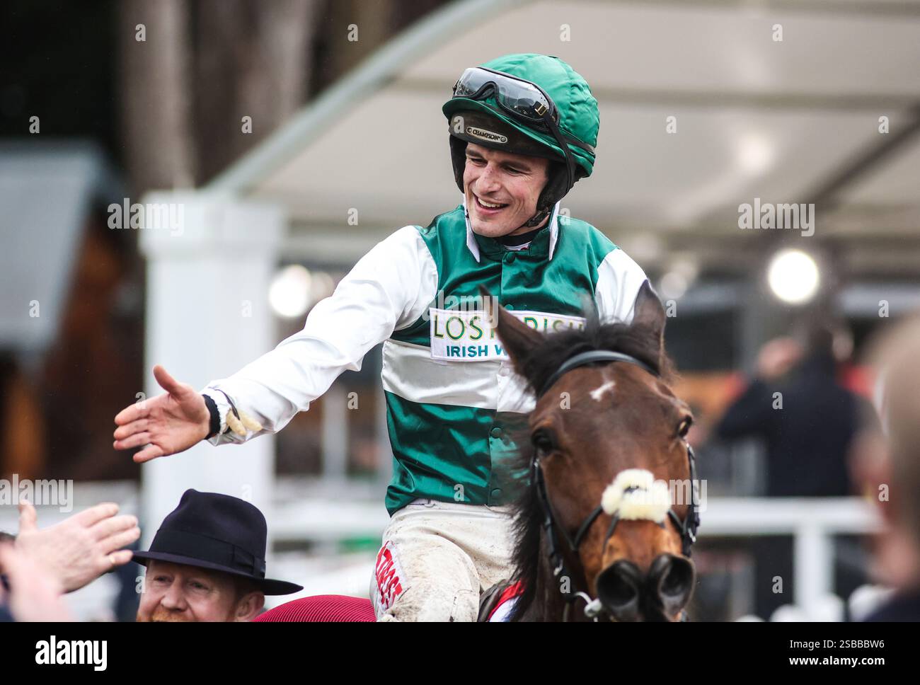 Jockey Danny Mullins celebrates a winning on Solness in the Ladbrokes ...