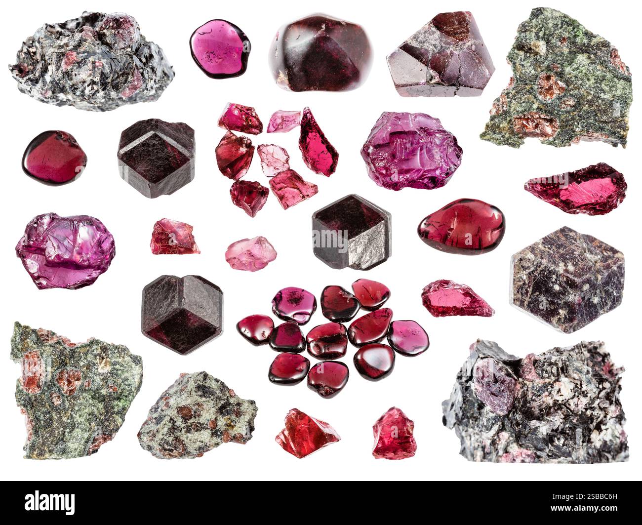 set of various samples of raw almandine pyrope rhodolite garnet ...
