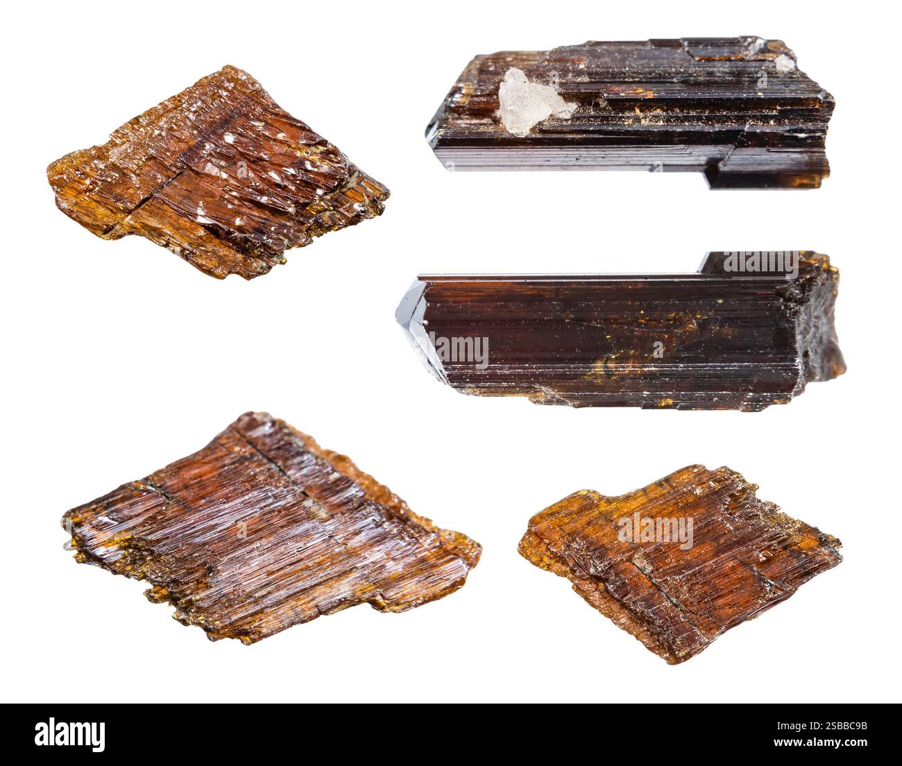 set of various samples of raw rutile minerals isolated on white ...