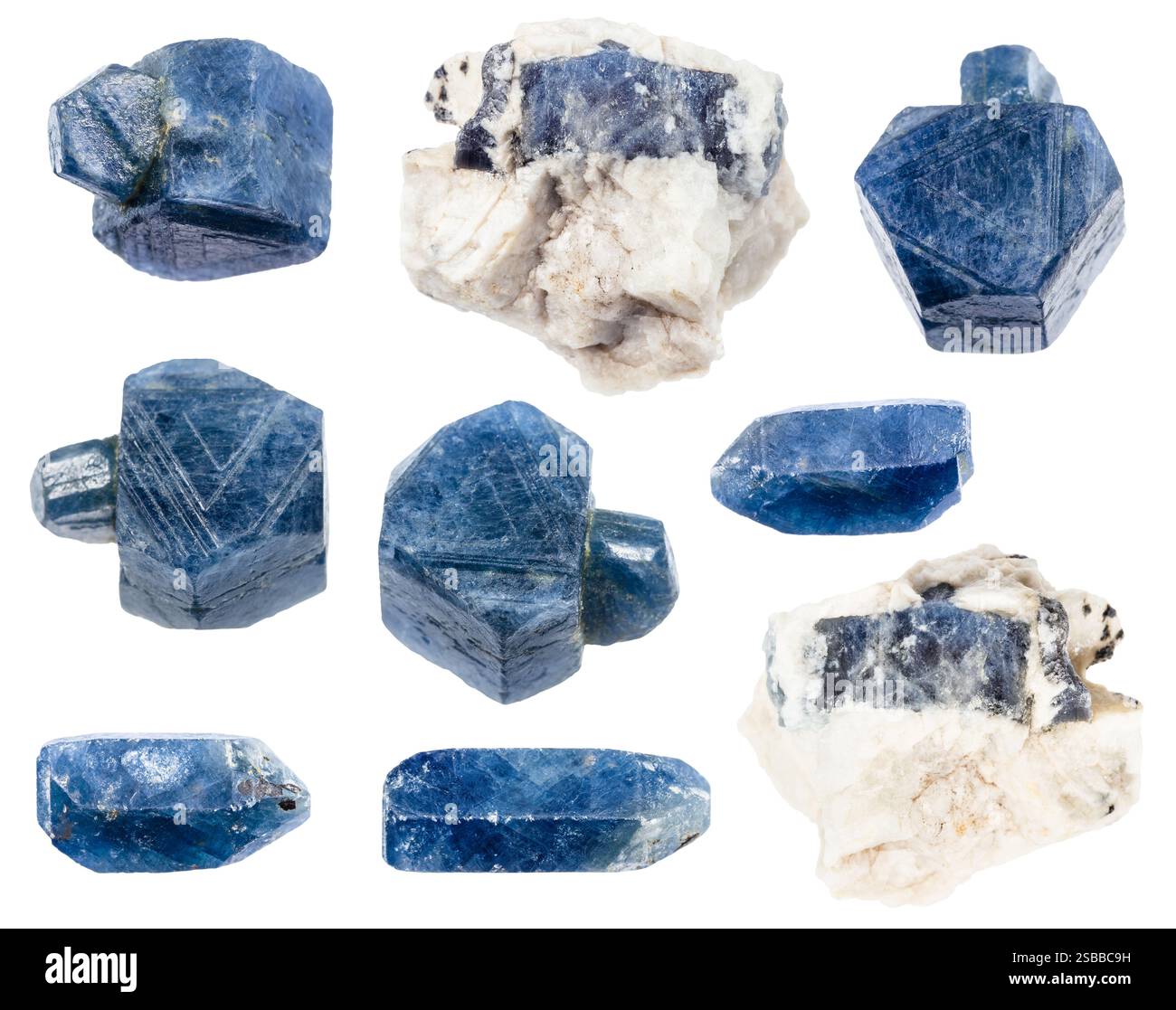 set of various samples of raw sapphire minerals isolated on white ...