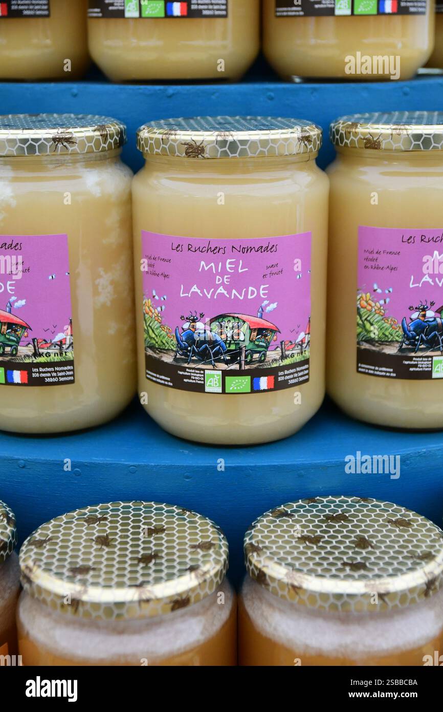 Lyon, France. 01st Feb, 2025. Pots of honey seen during the honey and ...
