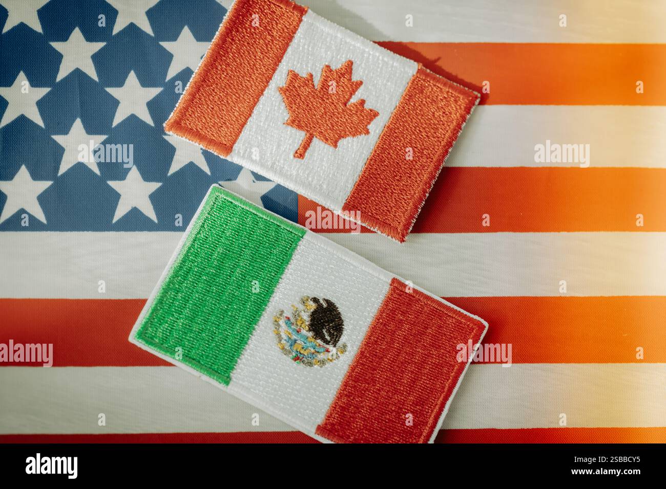 Symbols of Canada and Mexico against the background of the American ...