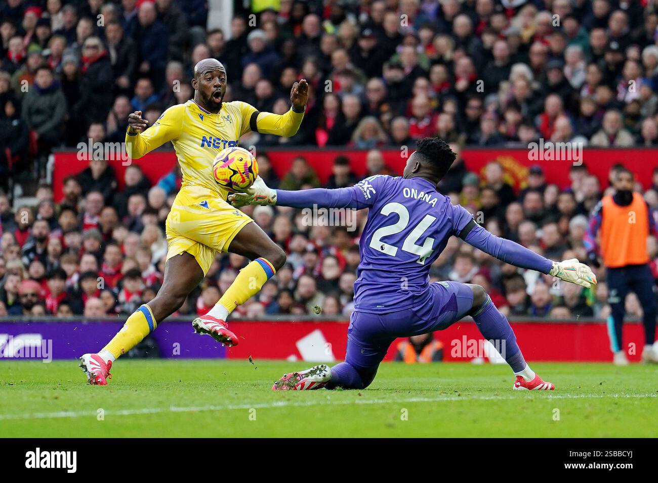 Crystal Palace's Jean-Philippe Mateta (left) misses an opportunity on ...