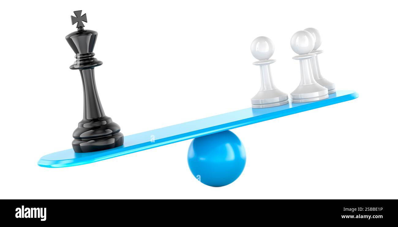 Chess King and pawns on imbalance seesaw. Concept of social inequality ...