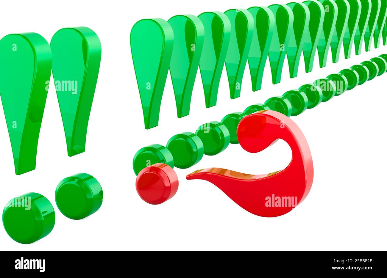 Question mark among exclamation marks. 3D rendering isolated on white background Stock Photo - Alamy