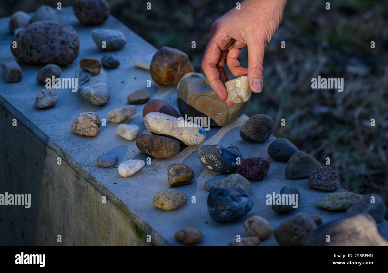 02 February 2025, Brandenburg, Jamlitz: A stone is laid in memory of ...