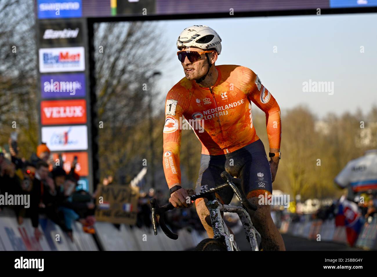 Dutch Mathieu Van Der Poel celebrates after winning the elite men ...