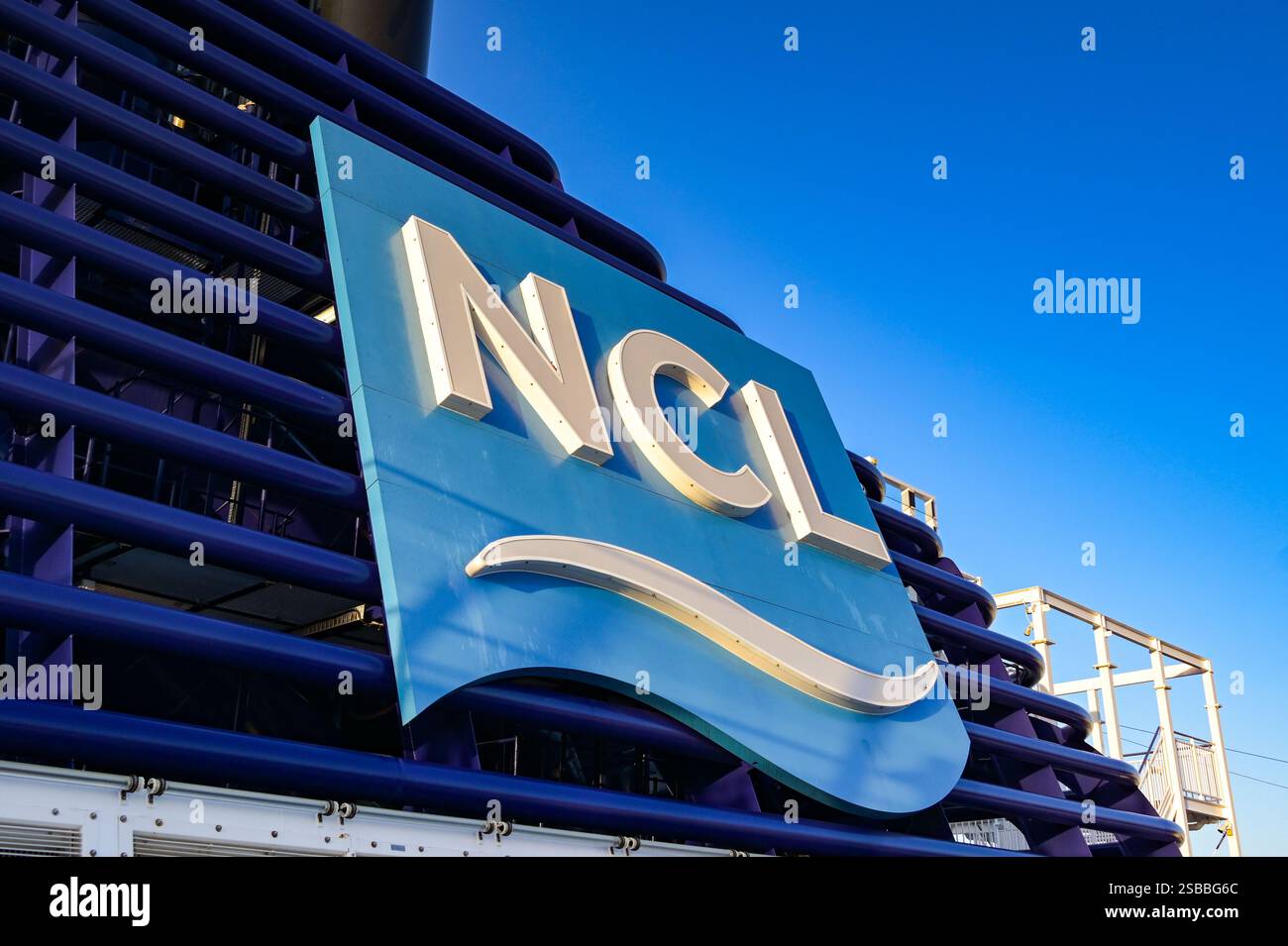 At sea, Atlantic Ocean - 8 January 2025: Logo of the Norwegain Cruise ...
