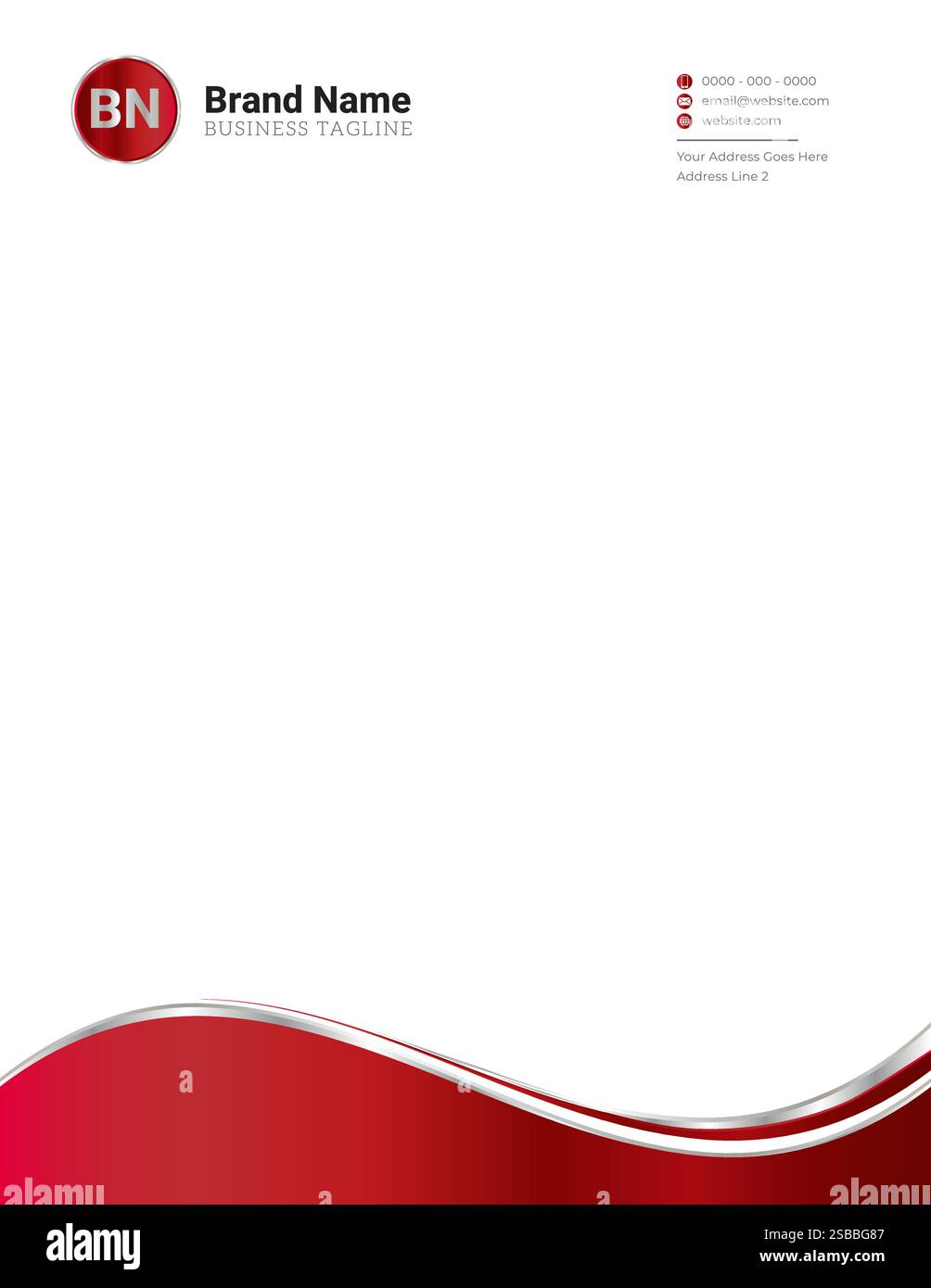Blank Red Letterhead Template for Print with Modern Wave Footer Stock ...