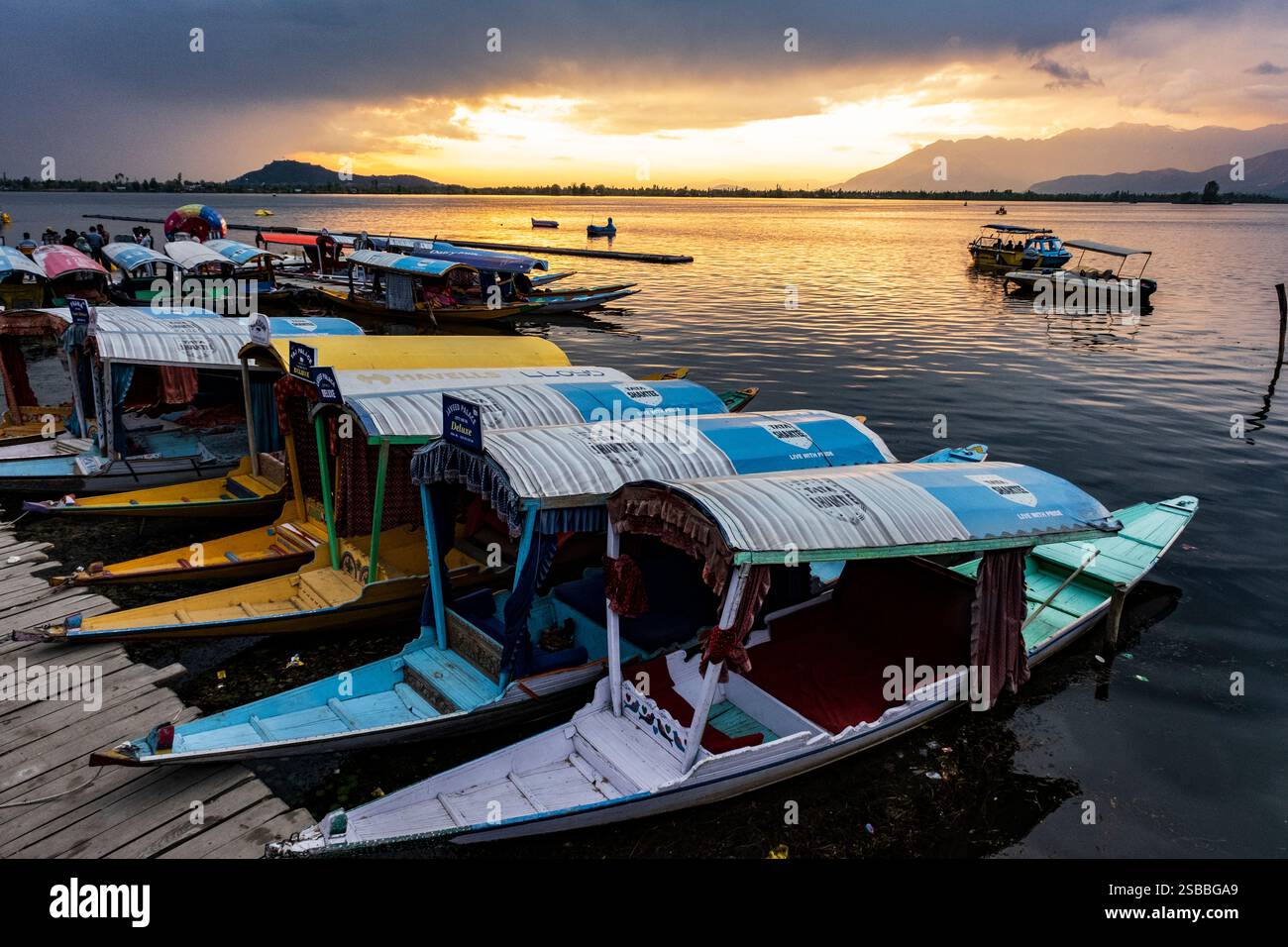 Sunset at Dal Lake in Srinagar Kashmir; Dal is a freshwater lake in ...
