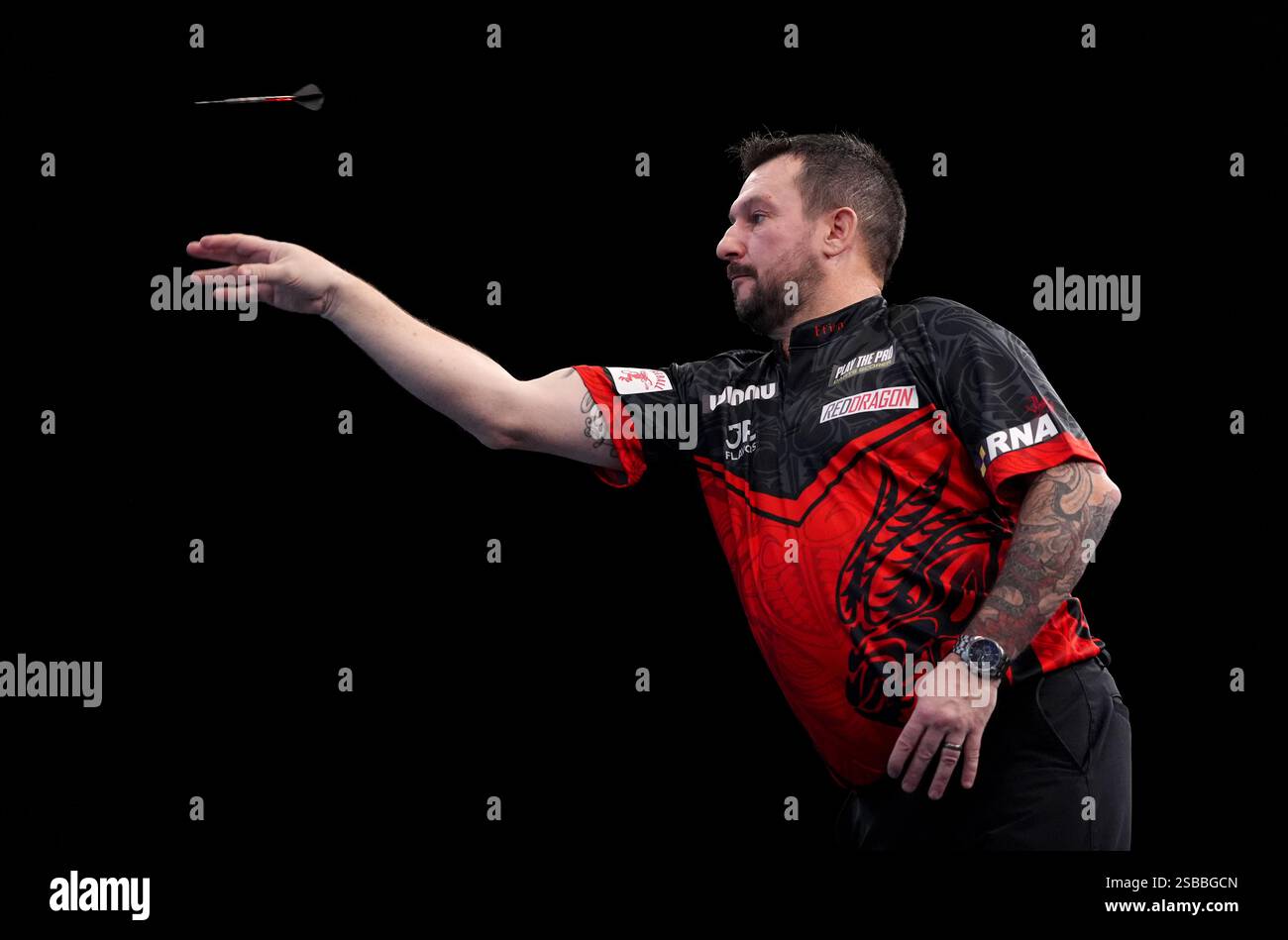 Jonny Clayton during his quarter final match against Luke Littler on ...