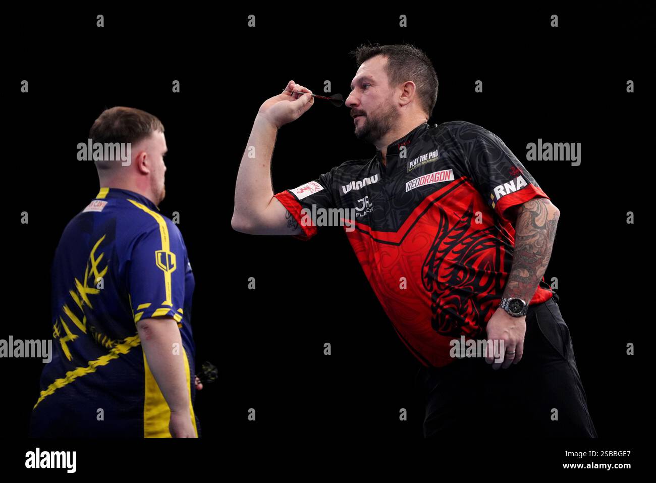 Jonny Clayton during his quarter final match against Luke Littler on ...