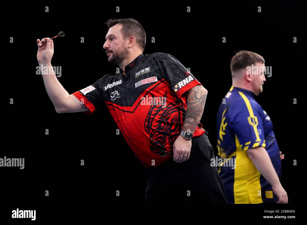 Jonny Clayton during his quarter final match against Luke Littler on ...