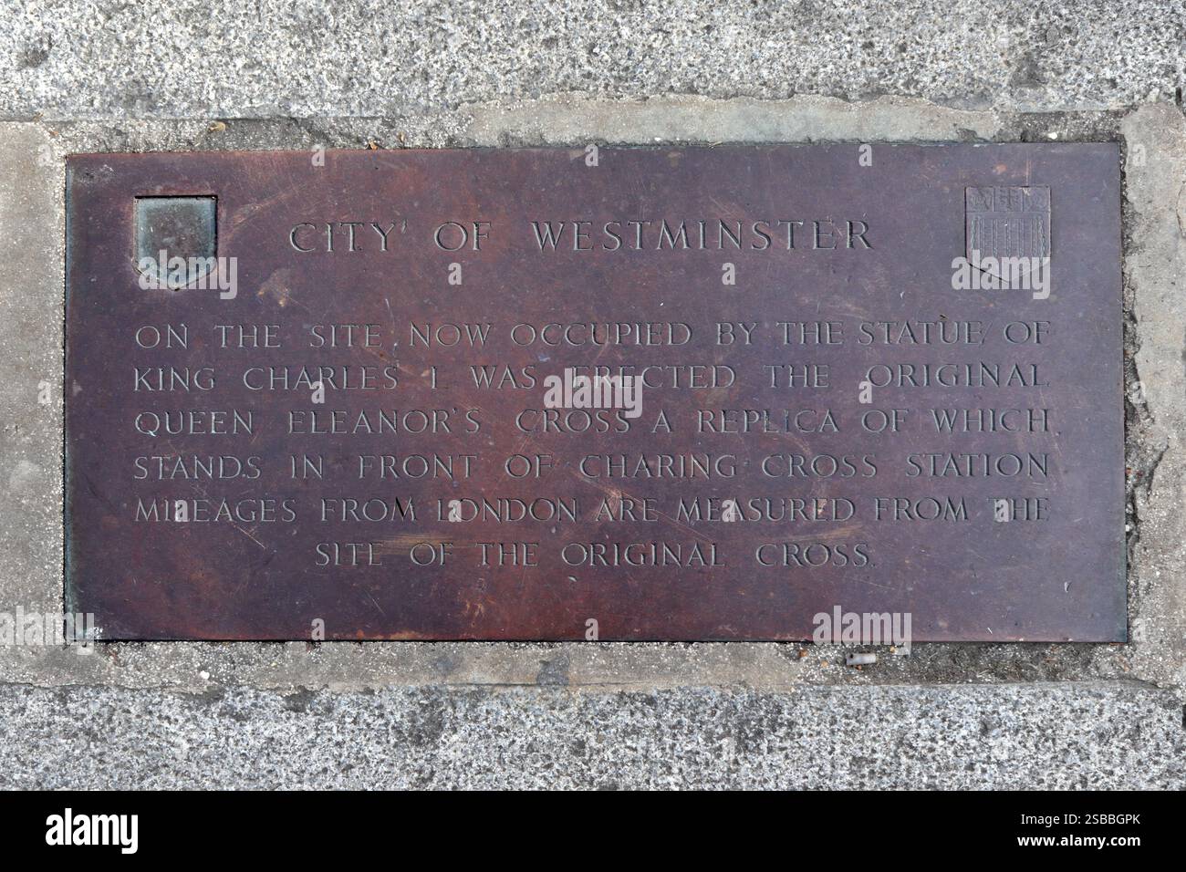 Plaque marking site of original Charing Cross, the point from which ...