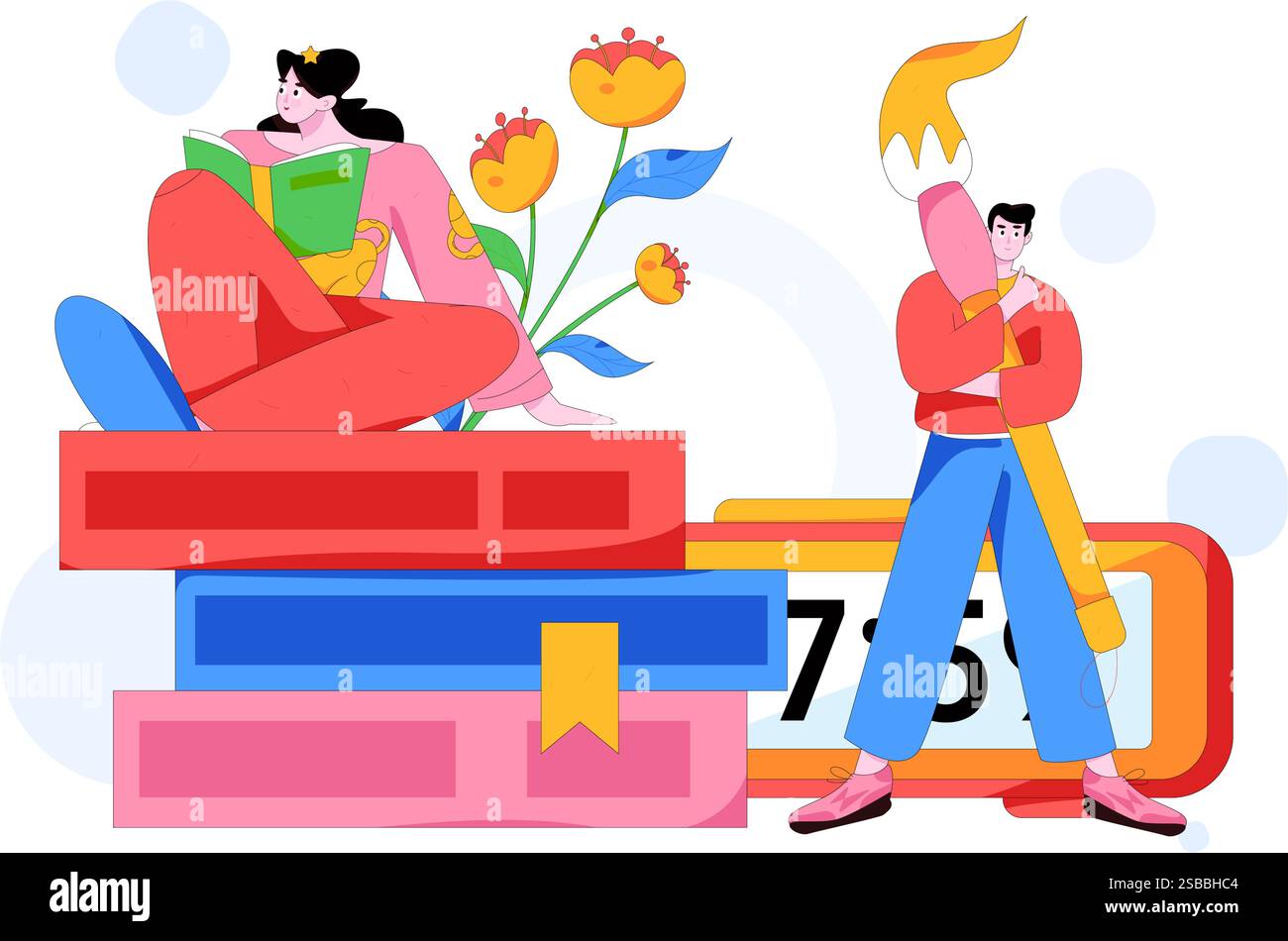 Character reading quietly vector concept operation hand drawn ...