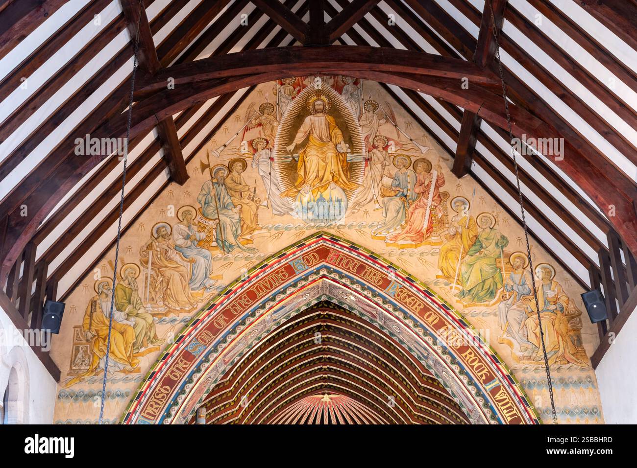 St Peter's Church in Hascombe village in the Surrey Hills AONB, England, UK. Interior view Stock ...