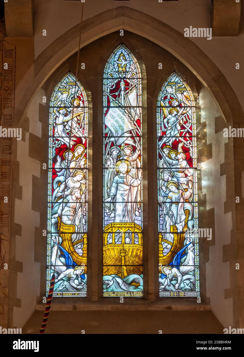 St Peter's Church in Hascombe village in the Surrey Hills AONB, England, UK. Interior view, The ...