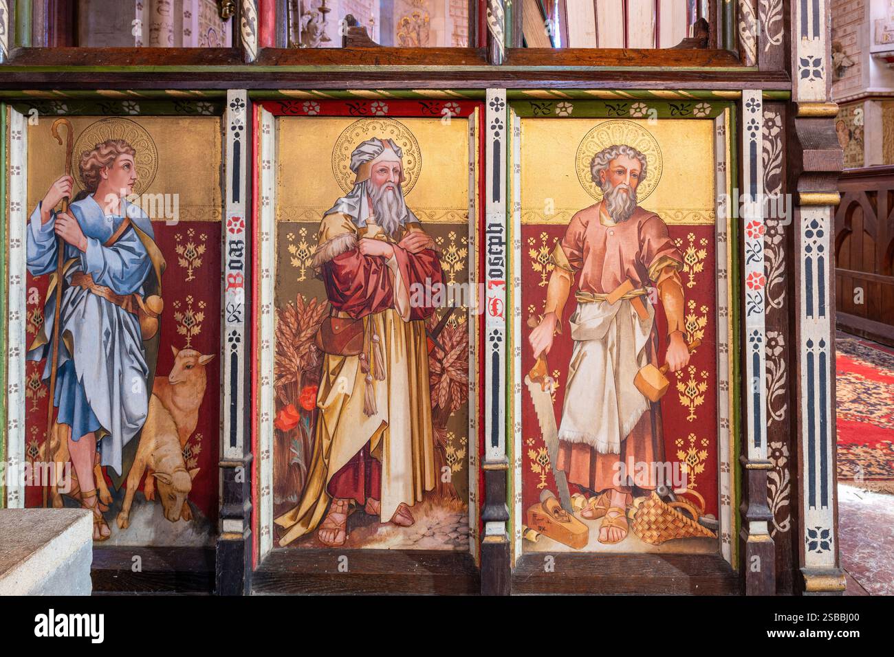 St Peter's Church in Hascombe village in the Surrey Hills AONB, England, UK. Interior view ...