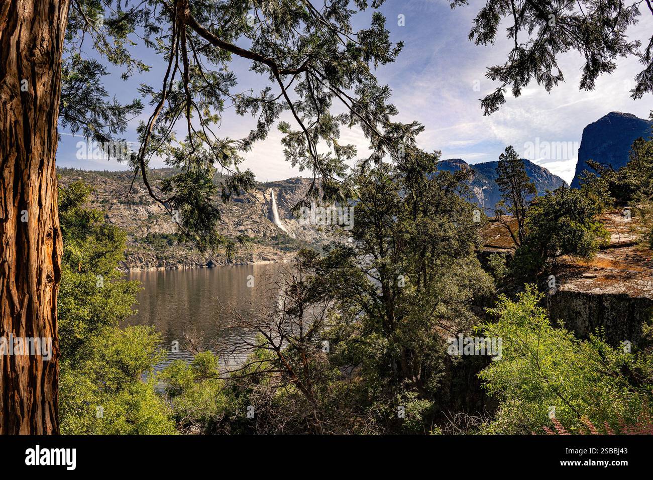 The Tueeulala Falls is framed by the trees in this view from Hetch ...