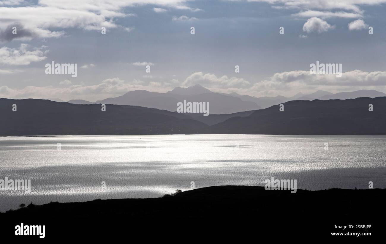 The view east across Loch Eishort from Kilmarie, Isle of Skye, Scotland ...