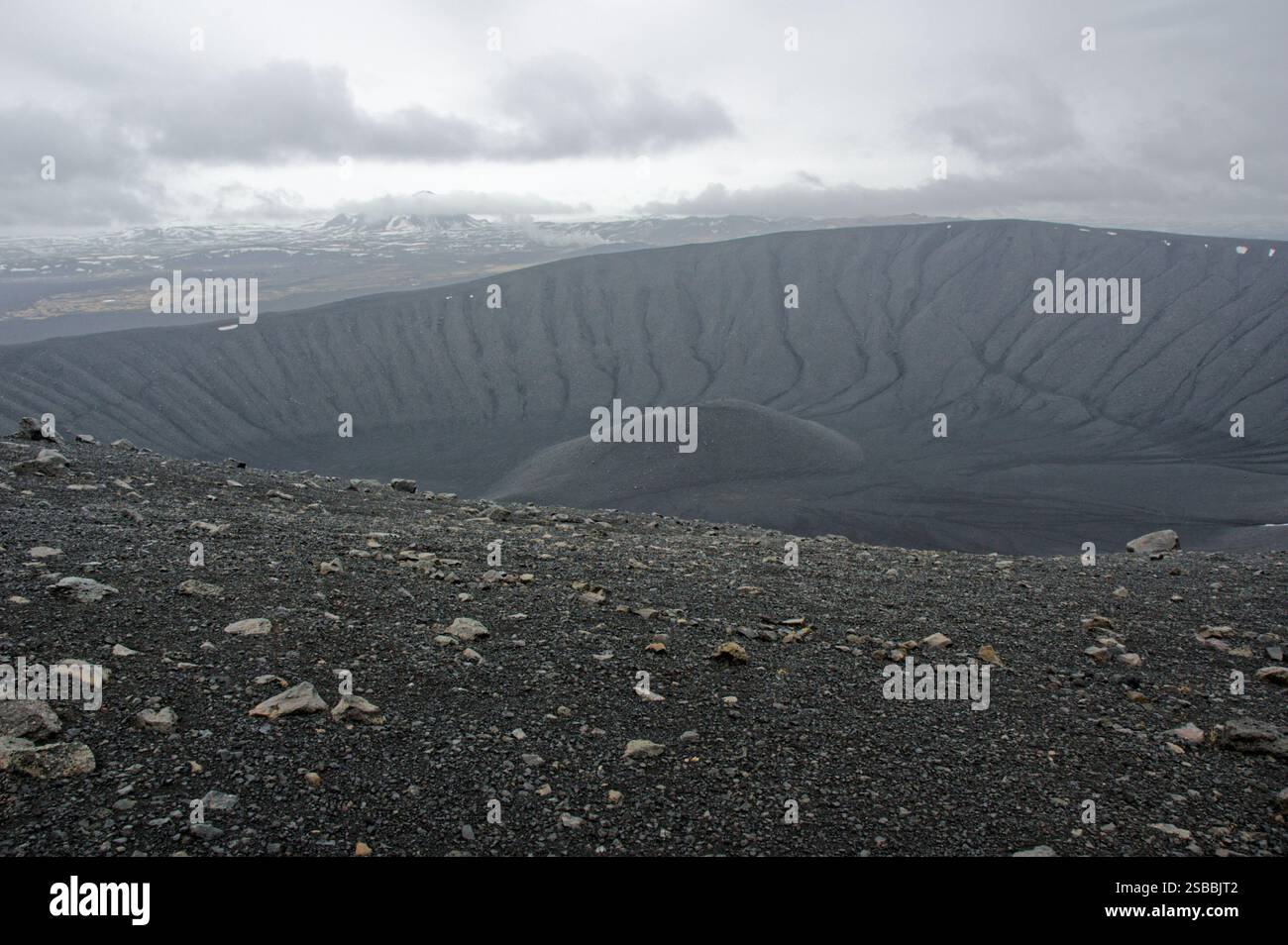 Looking into the volcanic ash crater Hverfjall, near Mývatn, north ...