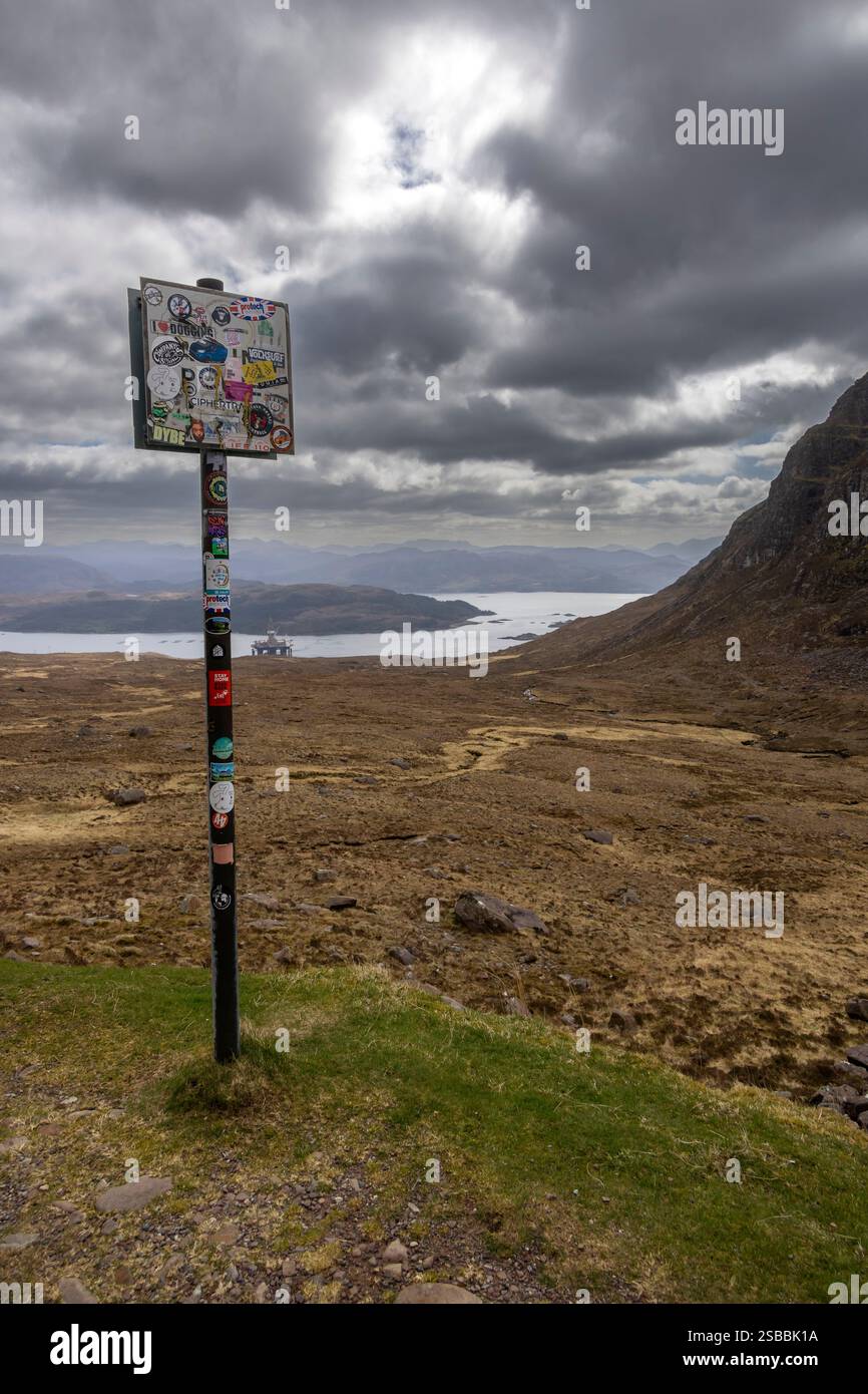 Sign on the top of Bealach na Mountain Road, Applecross Peninsula on ...