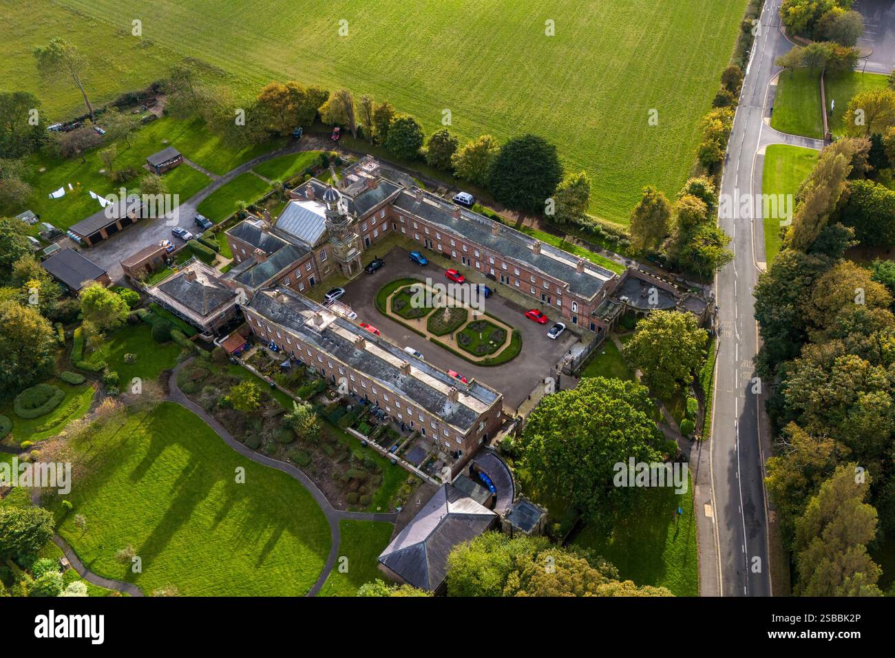 Sir William Turner Almshouses from the air, Redcar, Kirkleatham, North ...