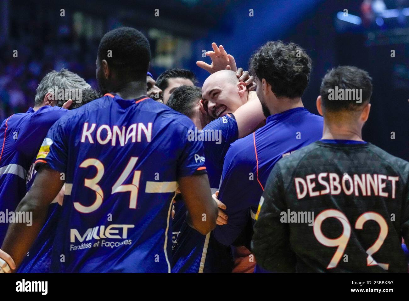 Fornebu 20250202. France celebrates after a decisive save by Charles ...