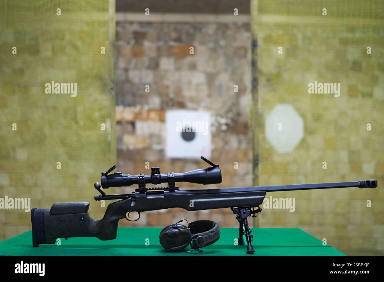 American bolt action sniper rifle in a shooting range, with active ...