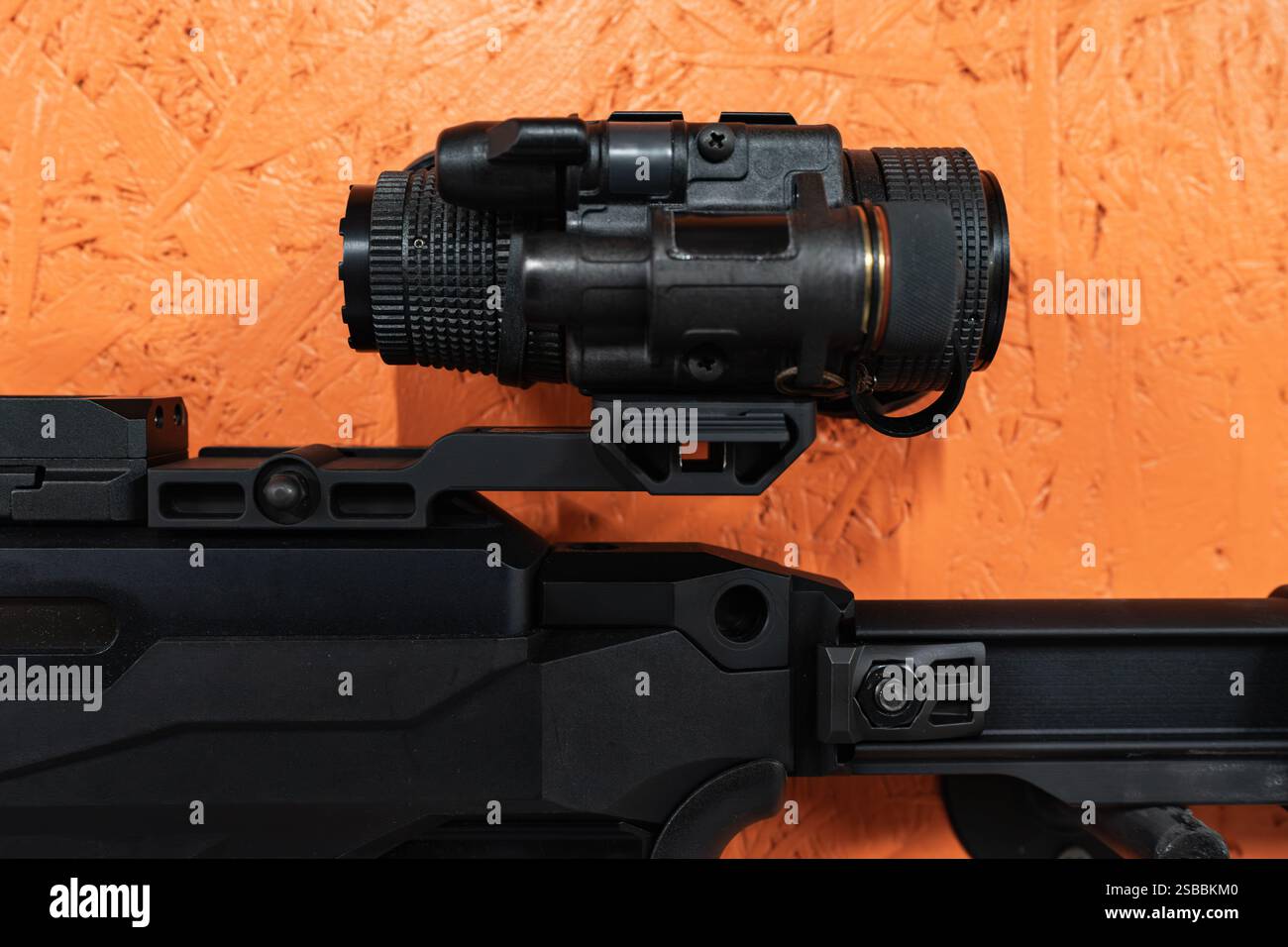 Compact night vision monocular mounted on a rifle. Close-up photo Stock ...