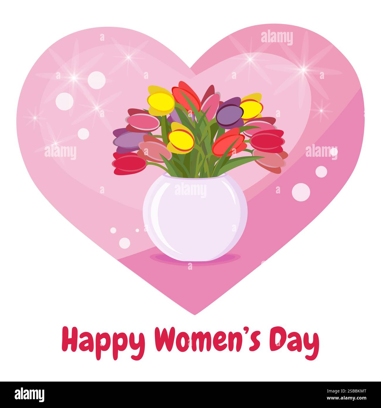 Spring Tulip Flowers Bouquet Heart Greeting Card Stock Vector Image ...