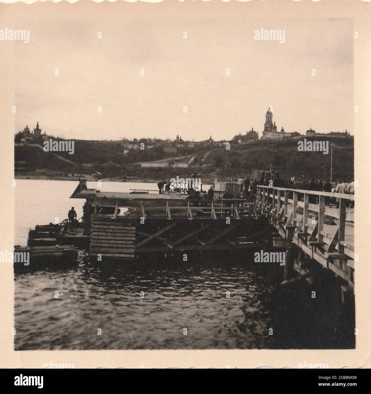 Temporary Military Bridge over River, WWII Period Stock Photo - Alamy
