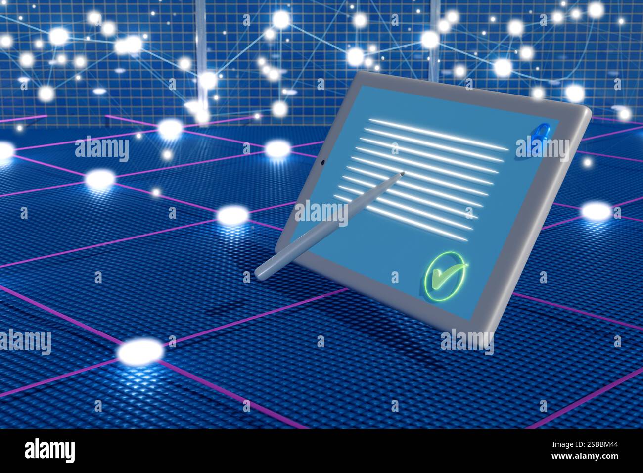 Digital tablet on a futuristic background, showcasing technology and ...