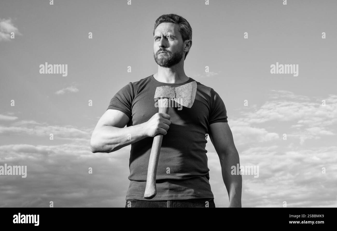 Strong man axe muscular Black and White Stock Photos & Images - Alamy