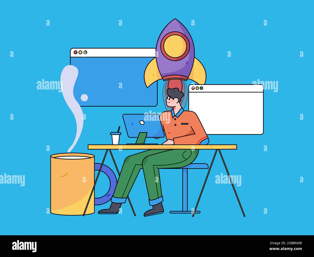 Programming teaching development flat character vector concept operation hand drawn illustration ...