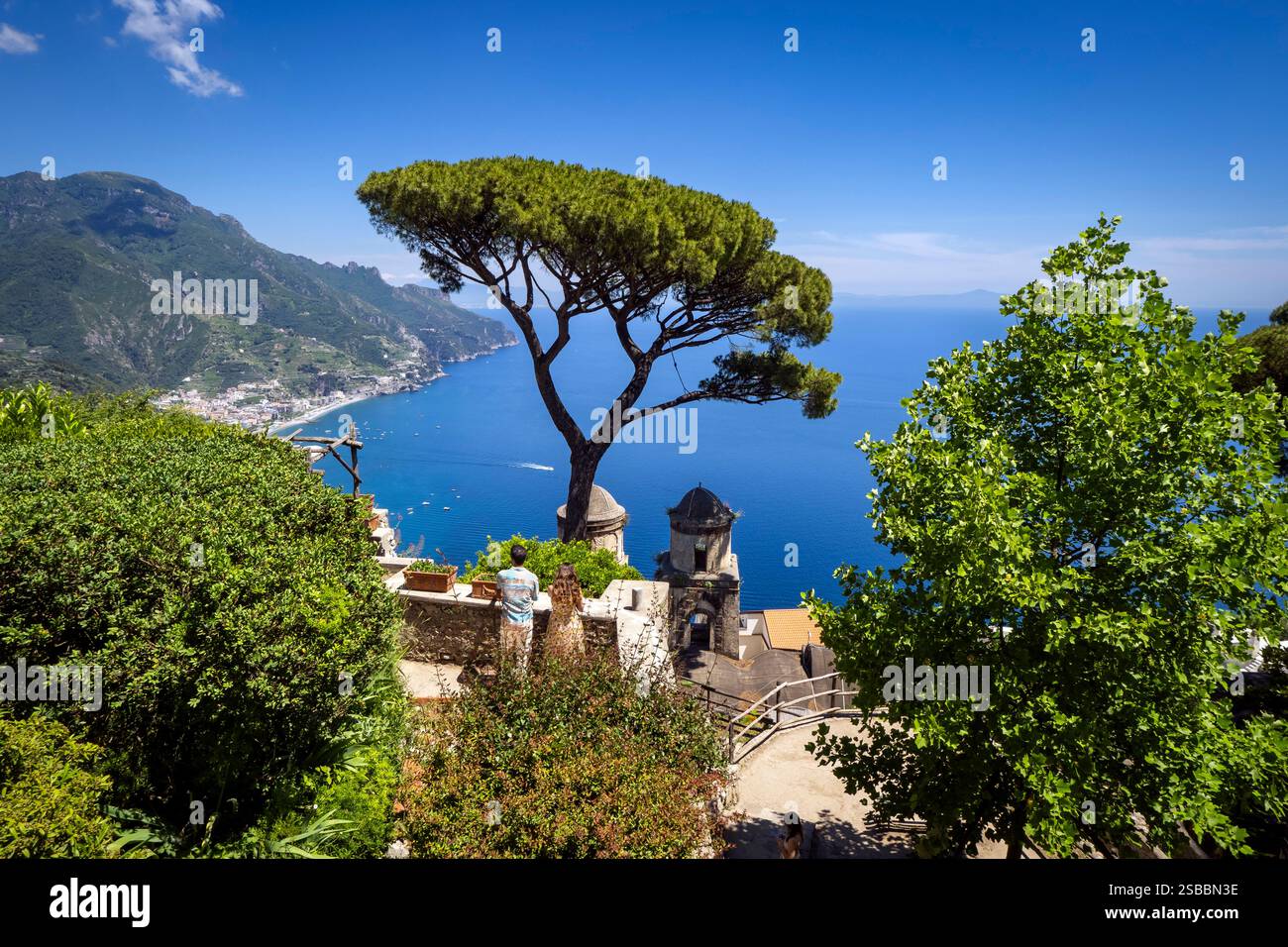Amalfi Coast with Gulf of Salerno from Villa Rufolo gardens in Ravello, (Province of Salerno ...