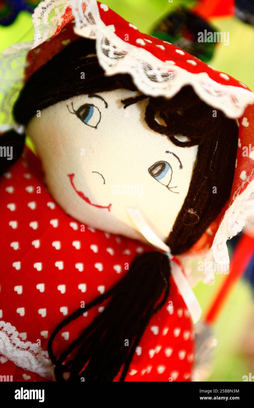colorful handmade dolls for sale on street market. Brazil Stock Photo ...