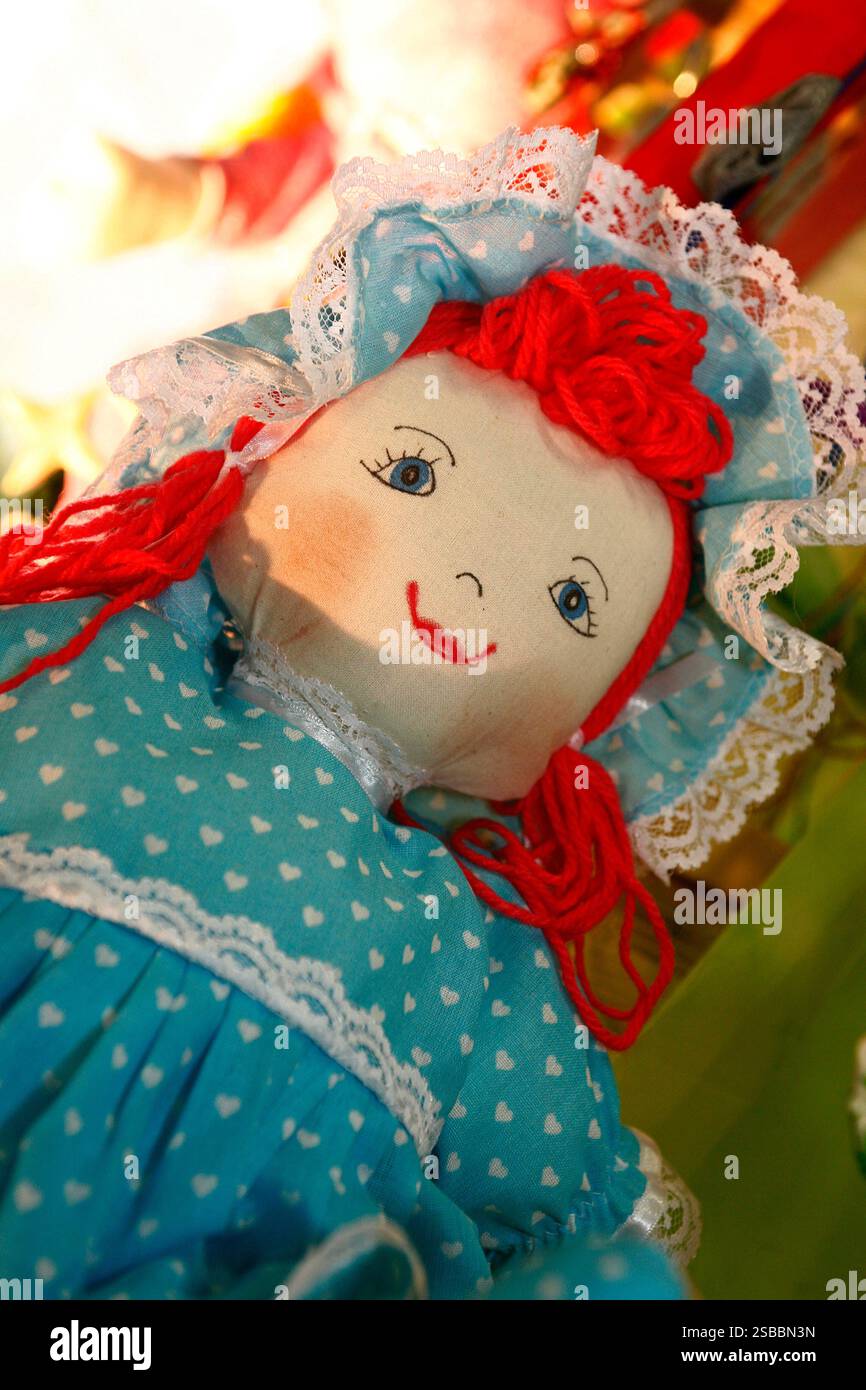 colorful handmade dolls for sale on street market. Brazil Stock Photo ...